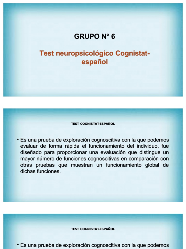 Test Cognistat: Evaluación Neurocognitiva | PDF | Relaciones personales ...