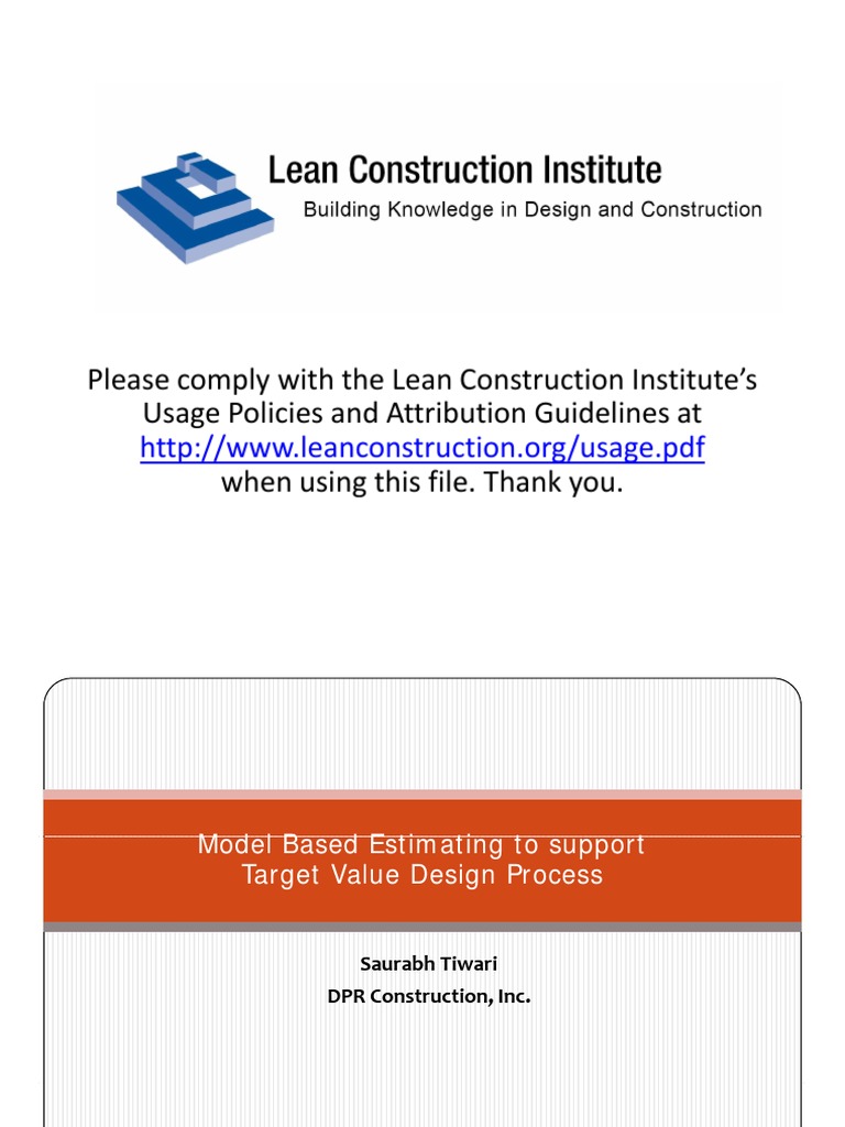 5.3 Model Based Estimating For Target Value Design-Saurabh Tiwari | PDF ...