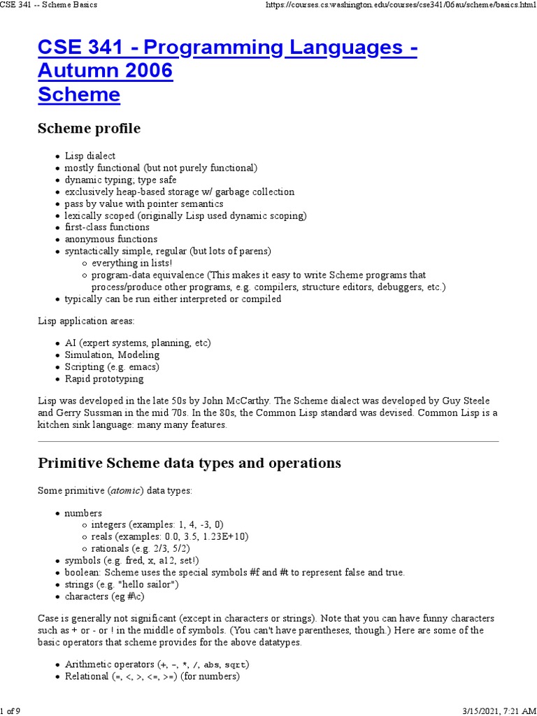 Cse 341 Scheme Basics 2006a Pdf Anonymous Function Scheme Programming Language