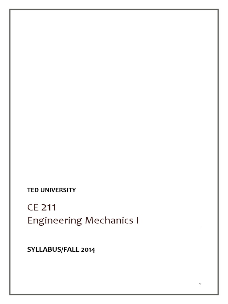 Ce211 Syllabus Student | PDF | Force | Center Of Mass