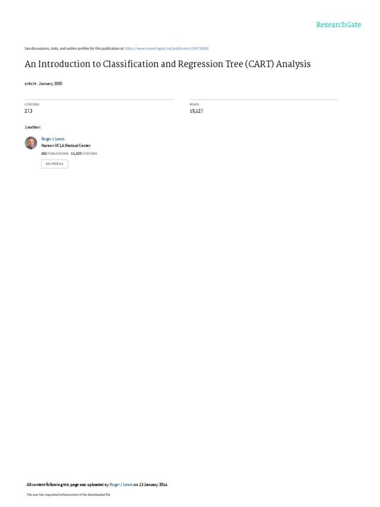 An Introduction To Classification and Regression Tree (CART) Analysis ...