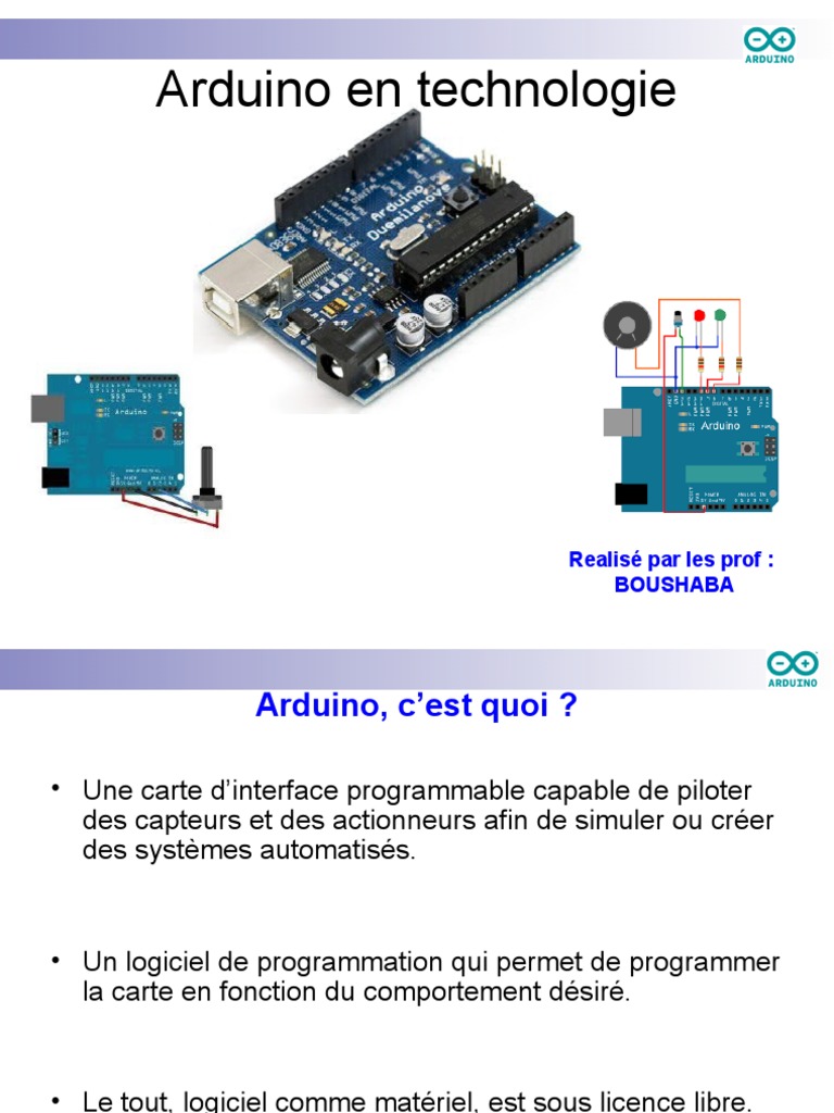 Arduino en Technologie: Realisé Par Les Prof: Boushaba | Télécharger gratuitement PDF | Arduino ...