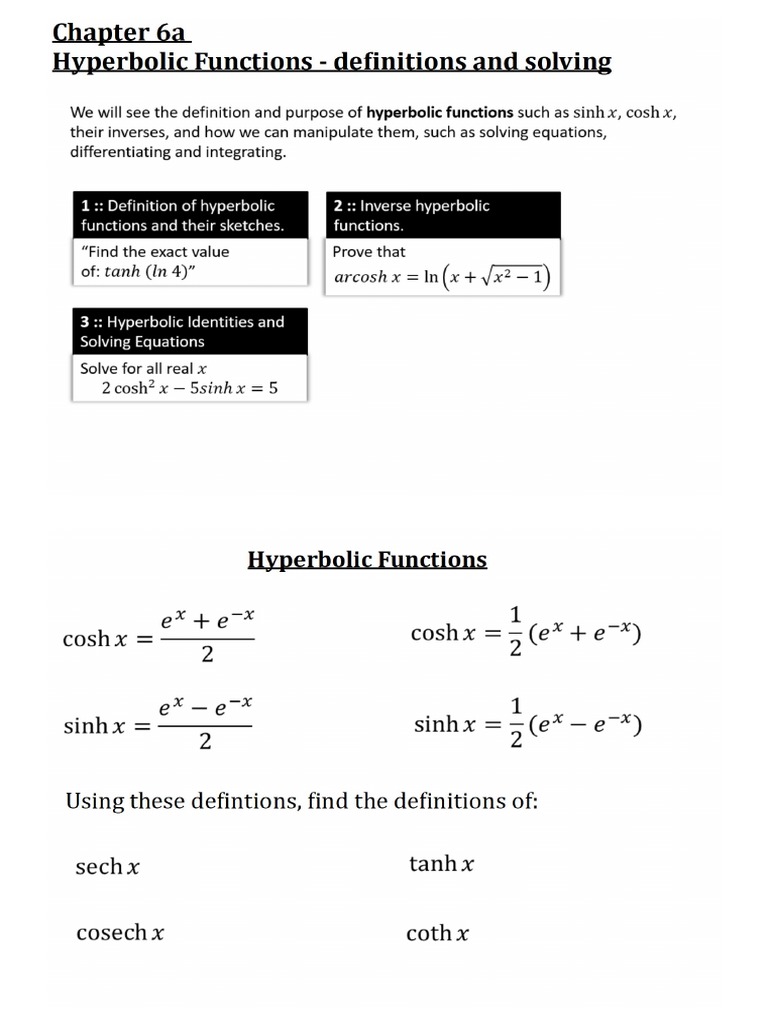 Chapter 6a: Hyperbolic Functions (CP2) | PDF