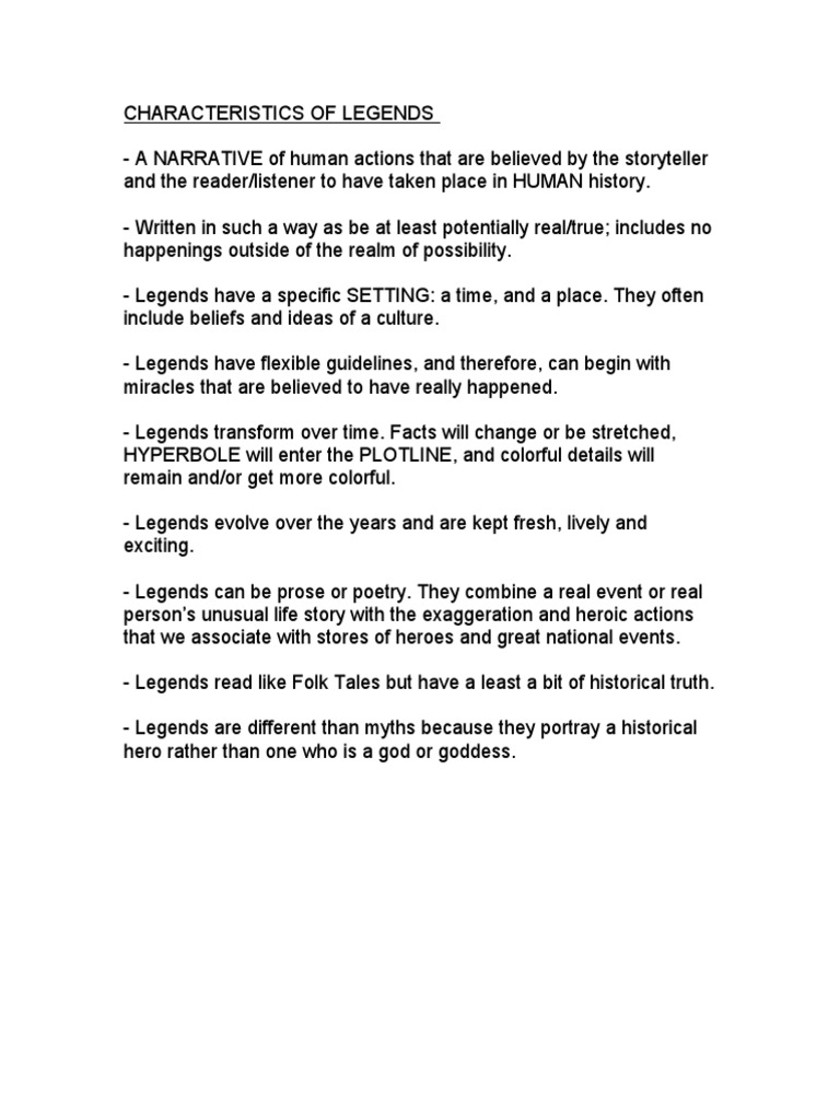 Characteristics of Legends | PDF | Classics | General Fiction