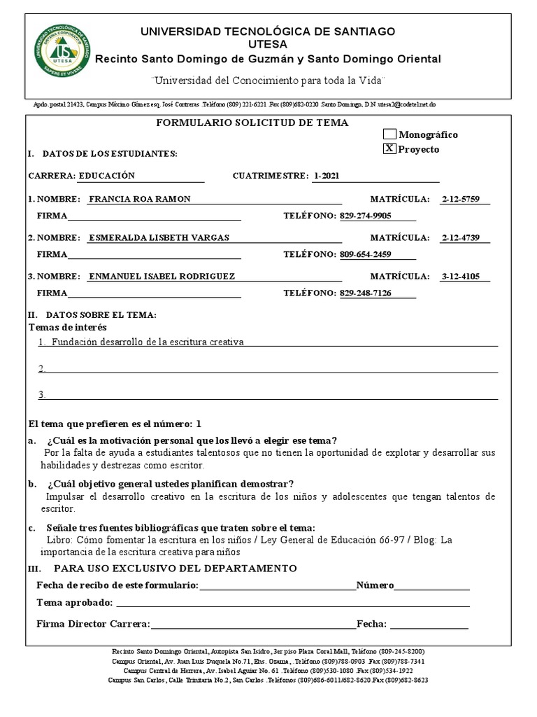 Inscripción y requisitos en UTESA 2025 | PDF