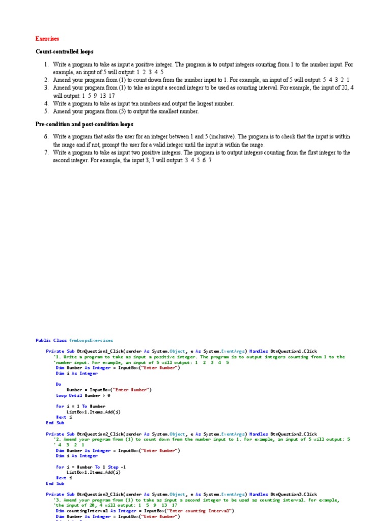 Count-Controlled Loops: Exercises | PDF | Software Engineering | Computer Engineering