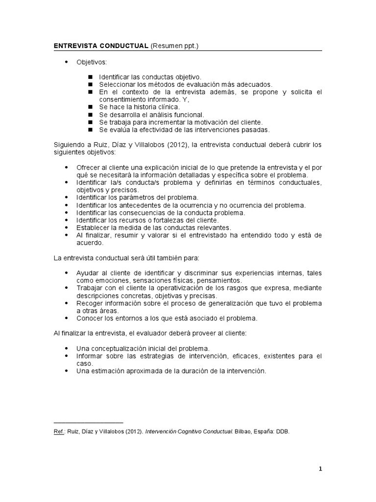 Entrevista Conductual-Guia | PDF | Comportamiento | Hipótesis