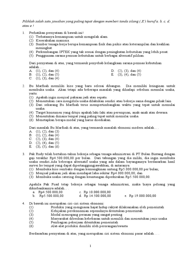 Lat Soal Ekonomi Sem 2 2020 | PDF