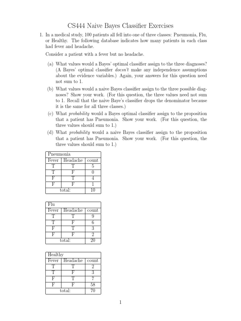 CS444 Naive Bayes Classifier Exercises | PDF