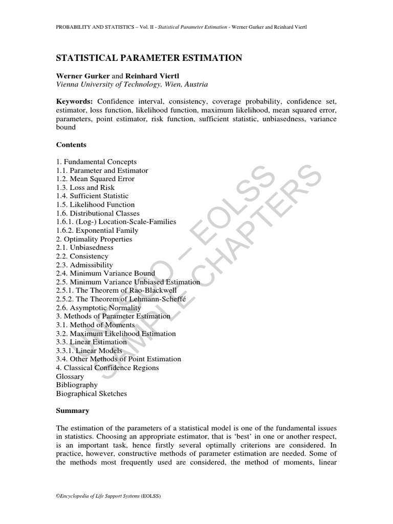 Unesco - Eolss Sample Chapters: Statistical Parameter Estimation | PDF ...
