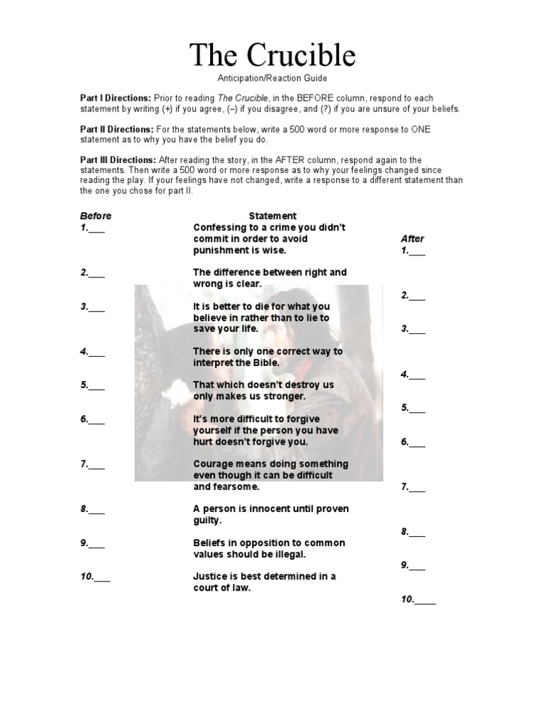 The Crucible Anticipation Reaction Guide | PDF | Virtue | Crime & Violence
