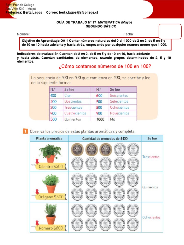 Contando números de 100 en 100 | PDF