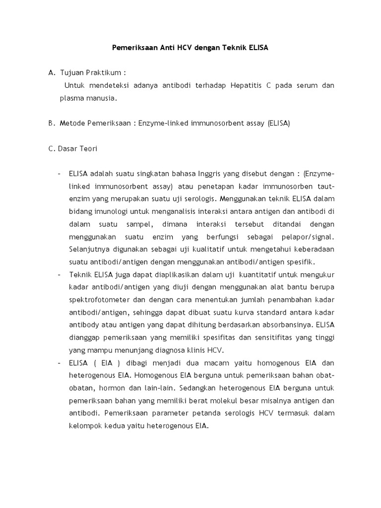 Pemeriksaan Anti-Hcv Metoda Elisa | PDF