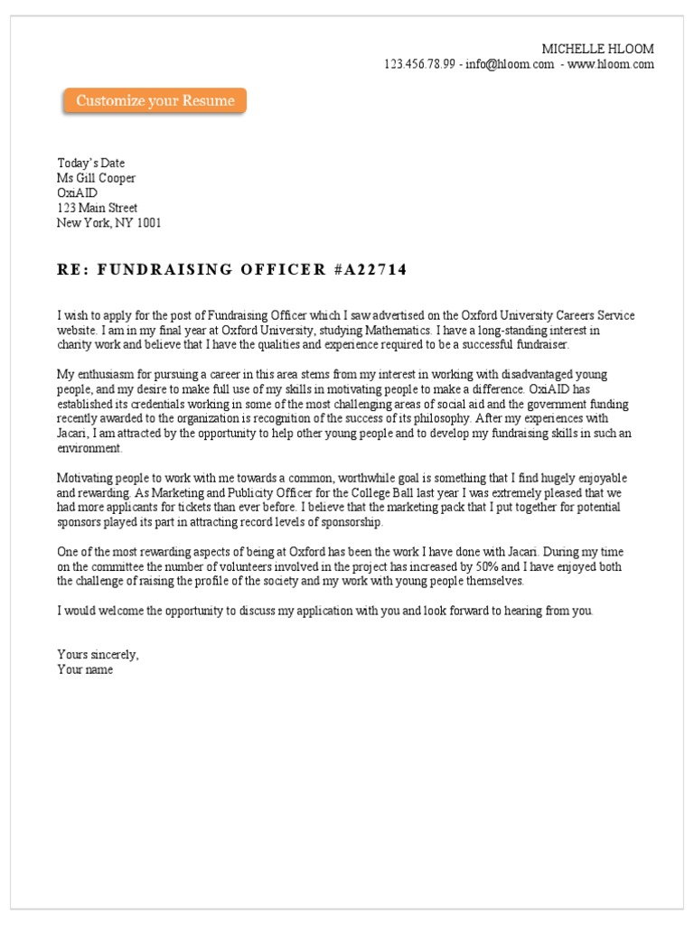 Cover Letter Fundraising