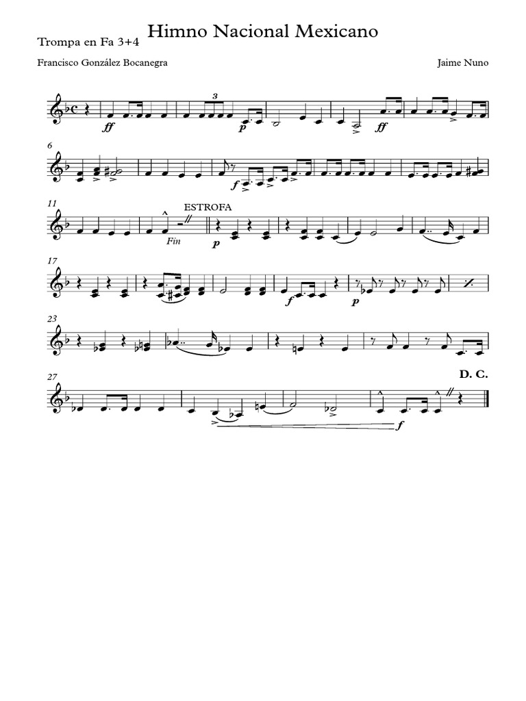 19-Cornos 3 y 4 F Himno Nacional Mexicano | PDF