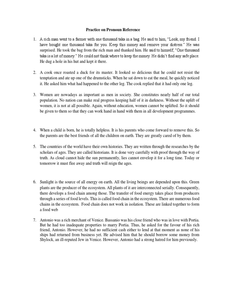 Pronoun Reference Practice | PDF | Foods | Nature