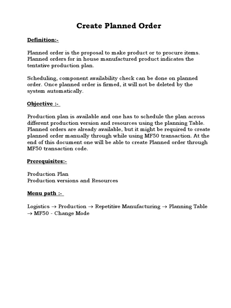 MF50-Planned Order Creation | PDF