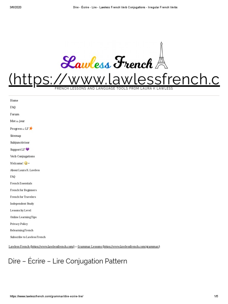 Dire - Écrire - Lire - Lawless French Verb Conjugations - Irregular ...