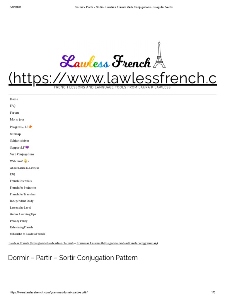 Dormir - Partir - Sortir - Lawless French Verb Conjugations - Irregular ...