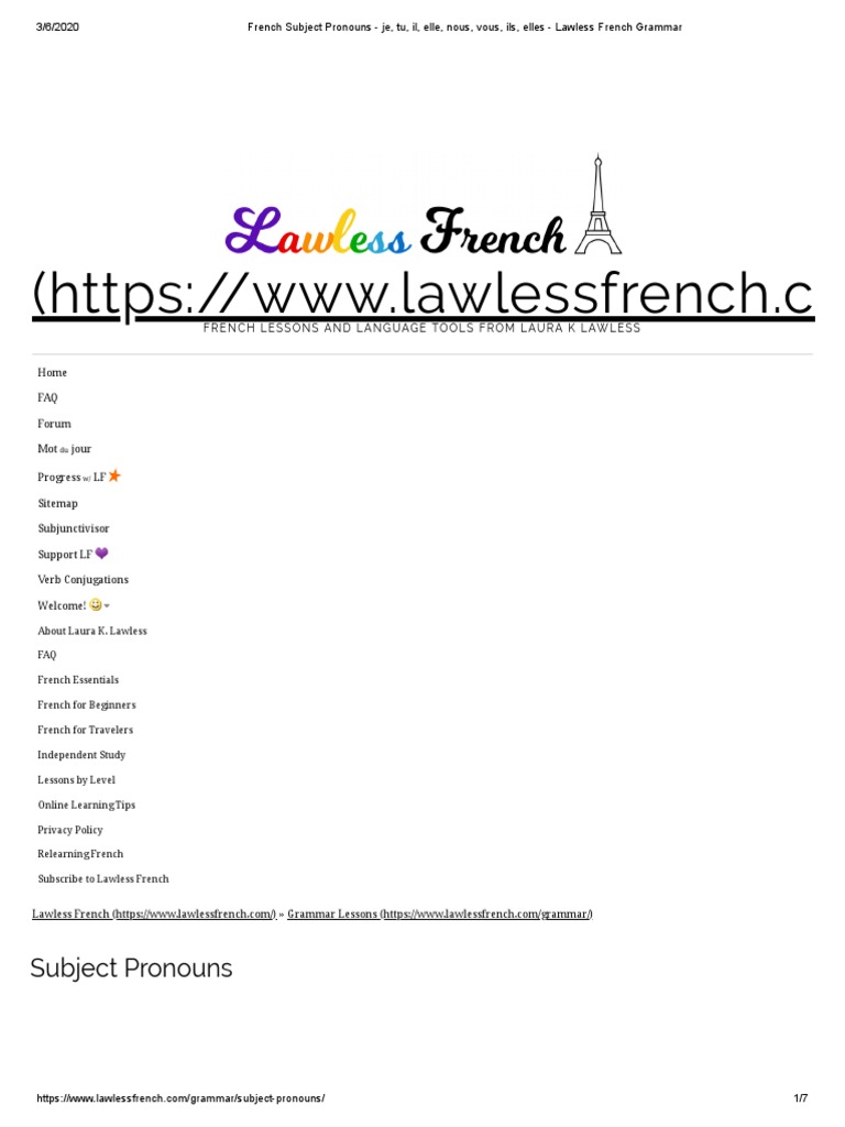 French Subject Pronouns - Je, Tu, Il, Elle, Nous, Vous, Ils, Elles ...