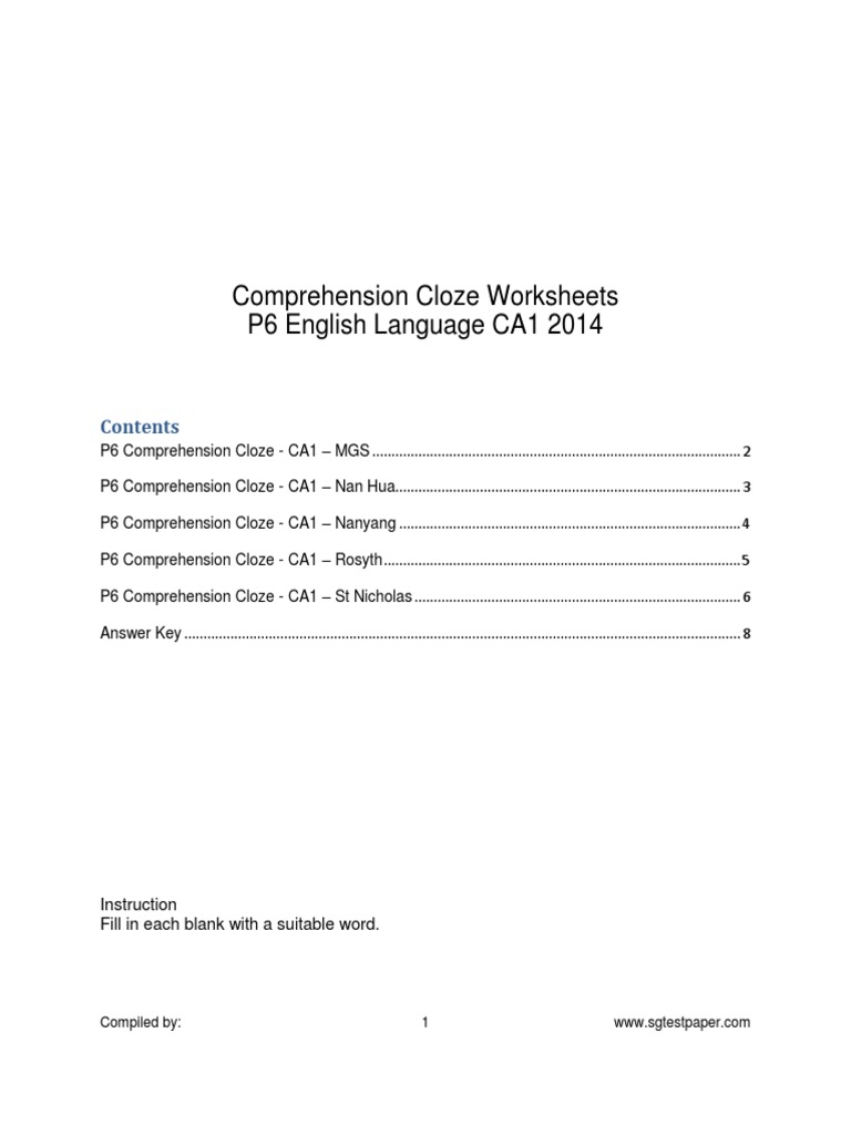 P6 Comprehension Cloze CA1 2014 | PDF | Tiger | Chicken