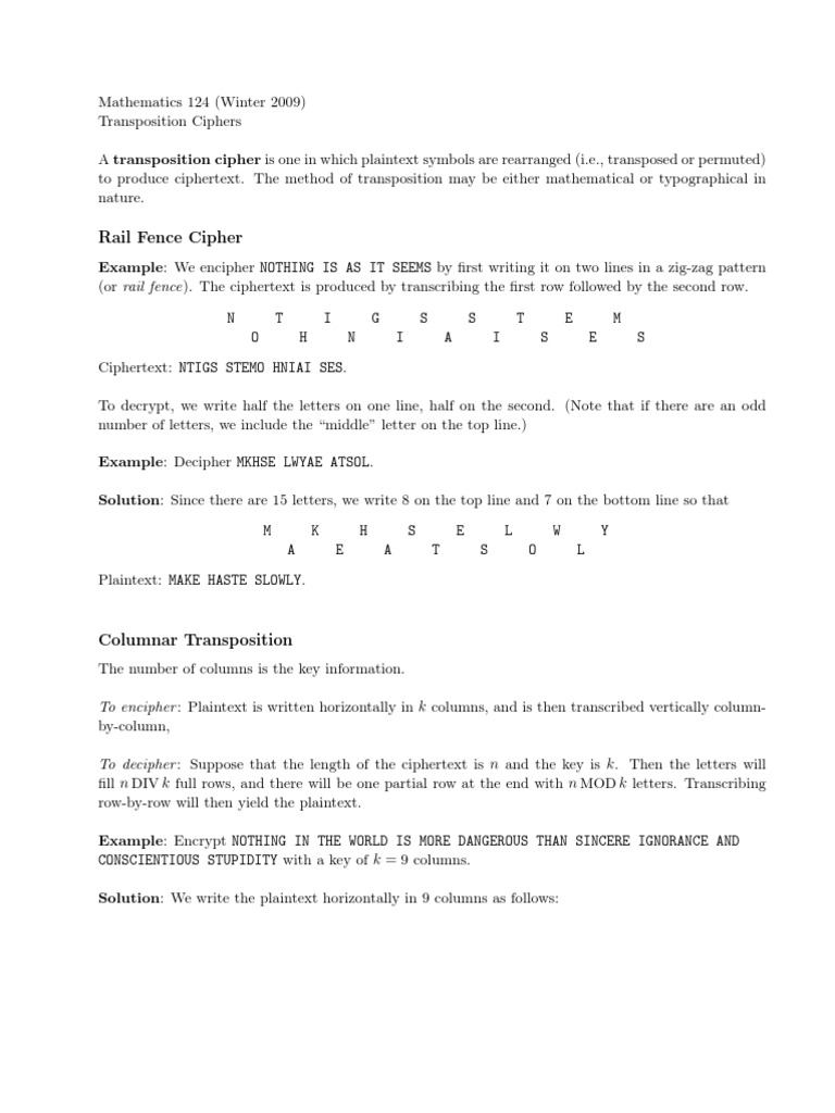 Transposition Ciphers | PDF | Cipher | Cryptography