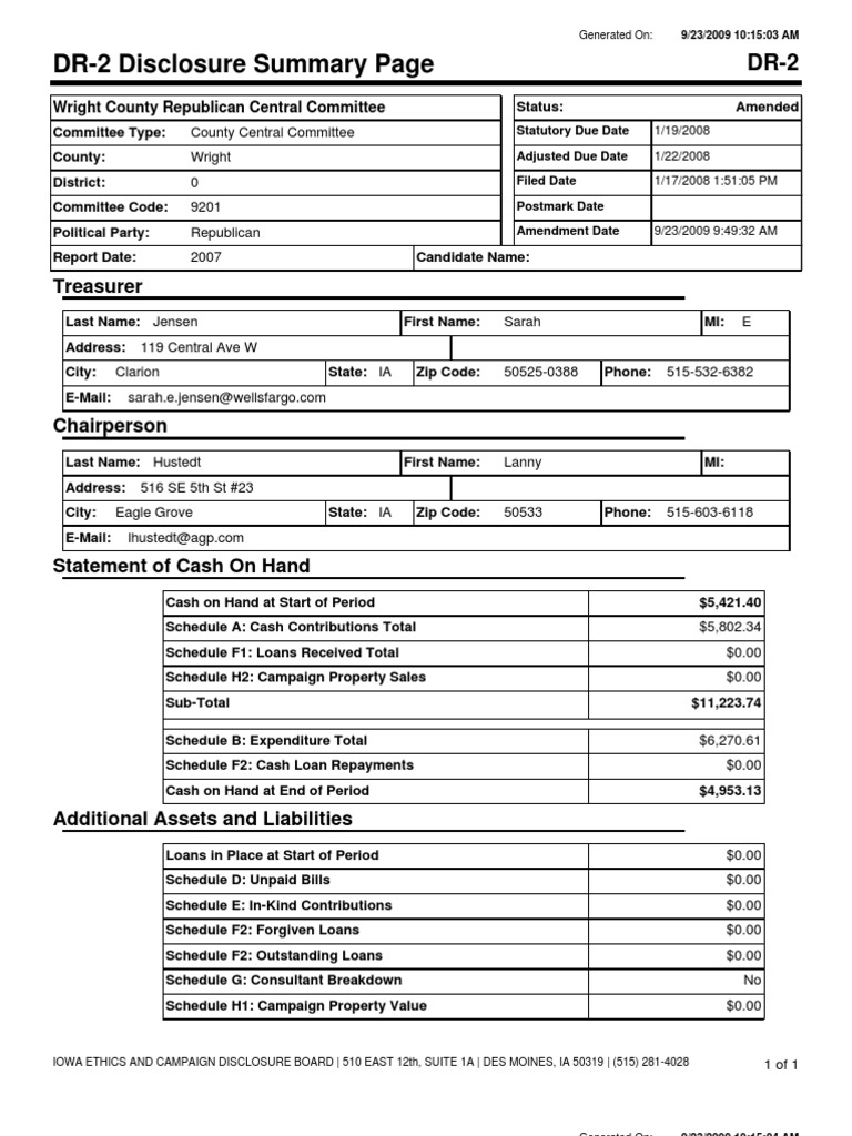 DR-2 Disclosure Summary Page: Treasurer | PDF