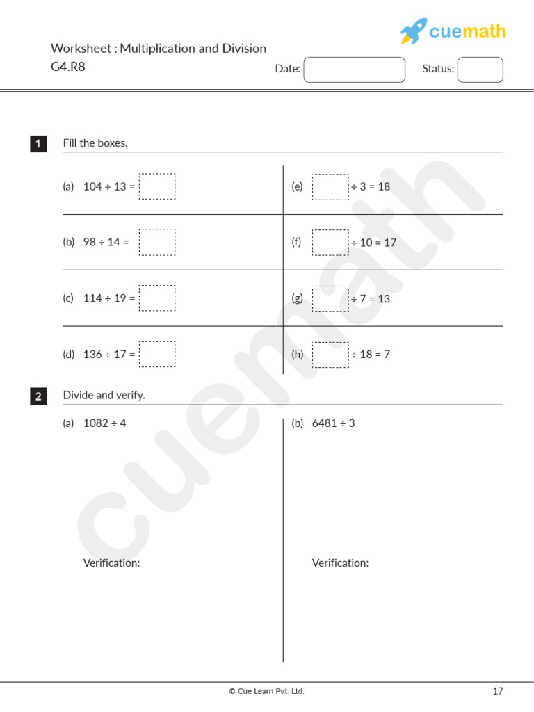 Class 4 Math Worksheets Multiplication and Division | PDF