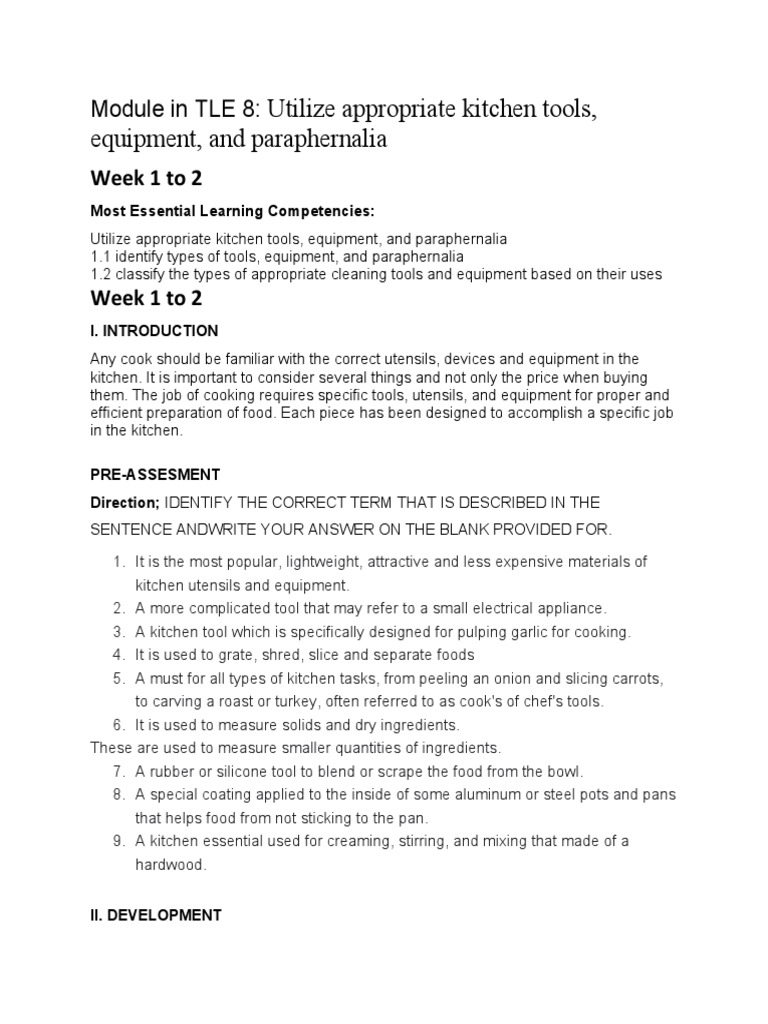Module in TLE 8 | PDF | Kitchen Utensil | Refrigerator