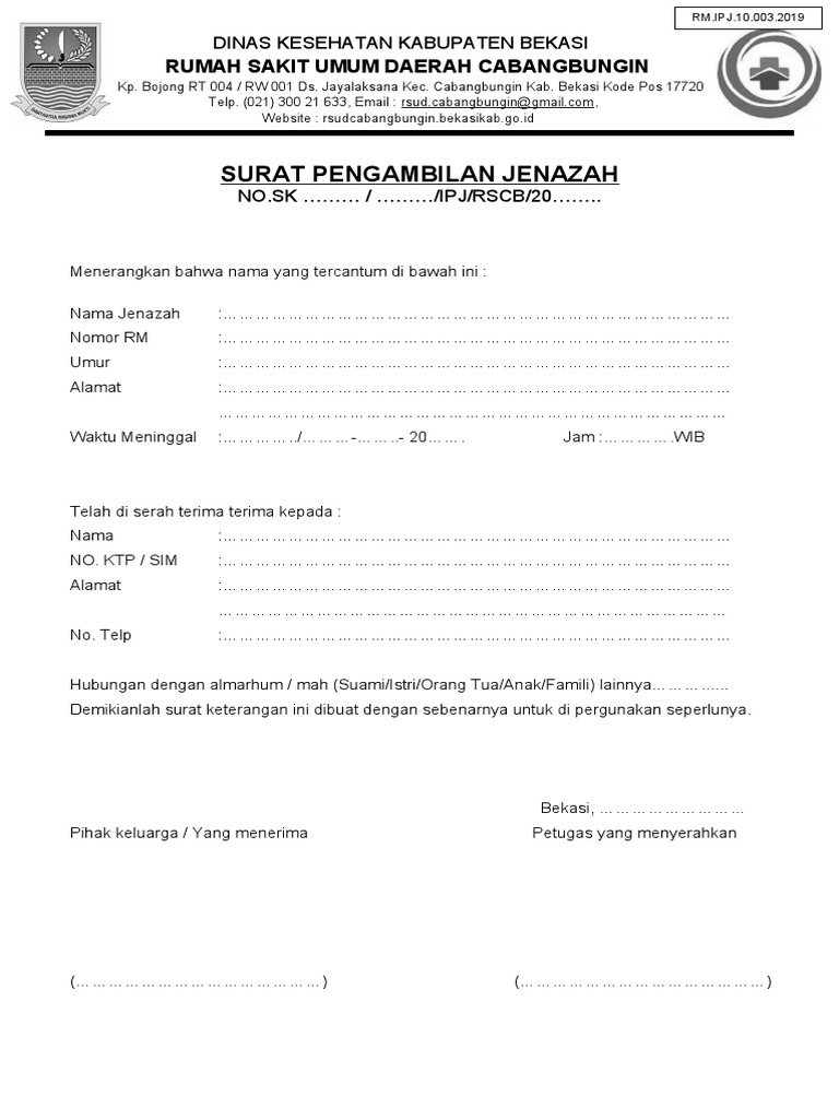 Surat Pengambilan Jenazah | PDF