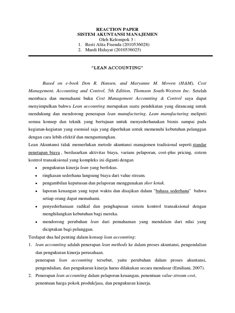 Penerapan Lean Accounting dalam Manajemen | PDF