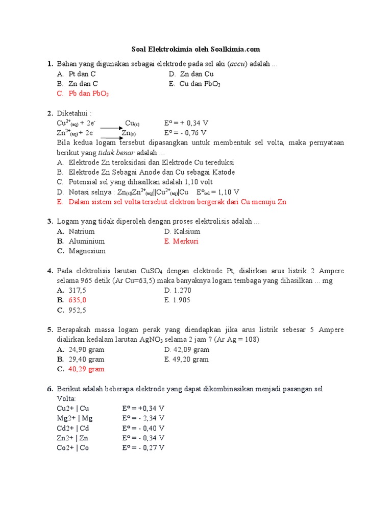 Soal Elektrokimia XI TM | PDF | Metode & Bahan Ajar | Sains & Matematika