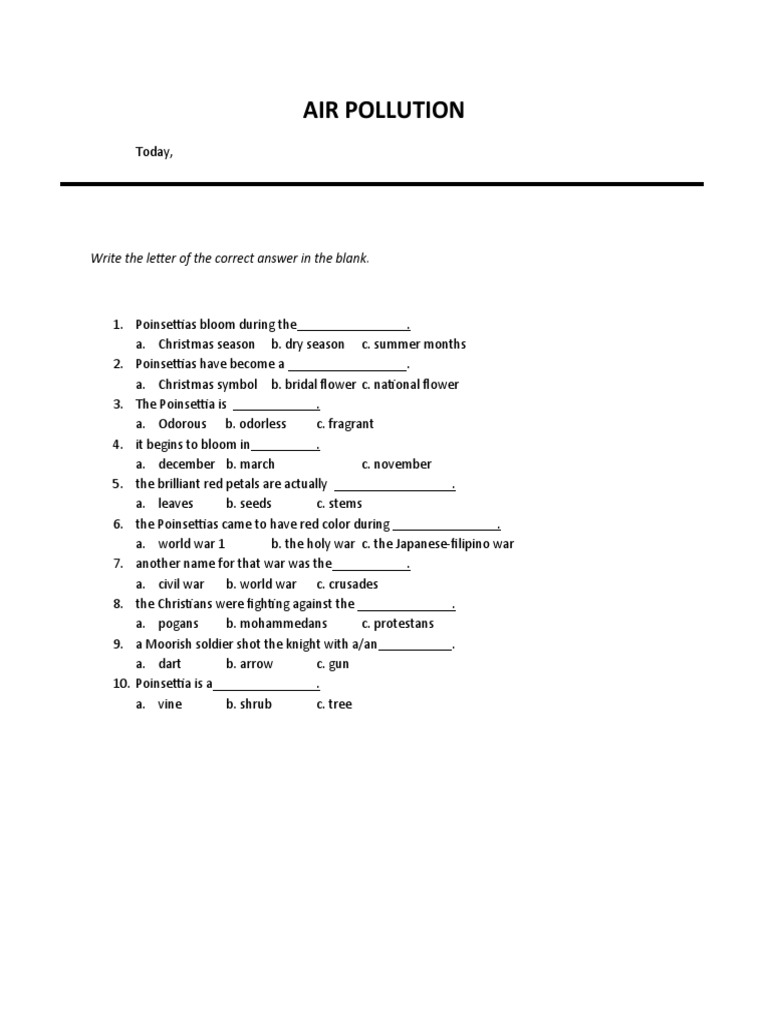 Air Pollution: Write The Letter of The Correct Answer in The Blank | PDF