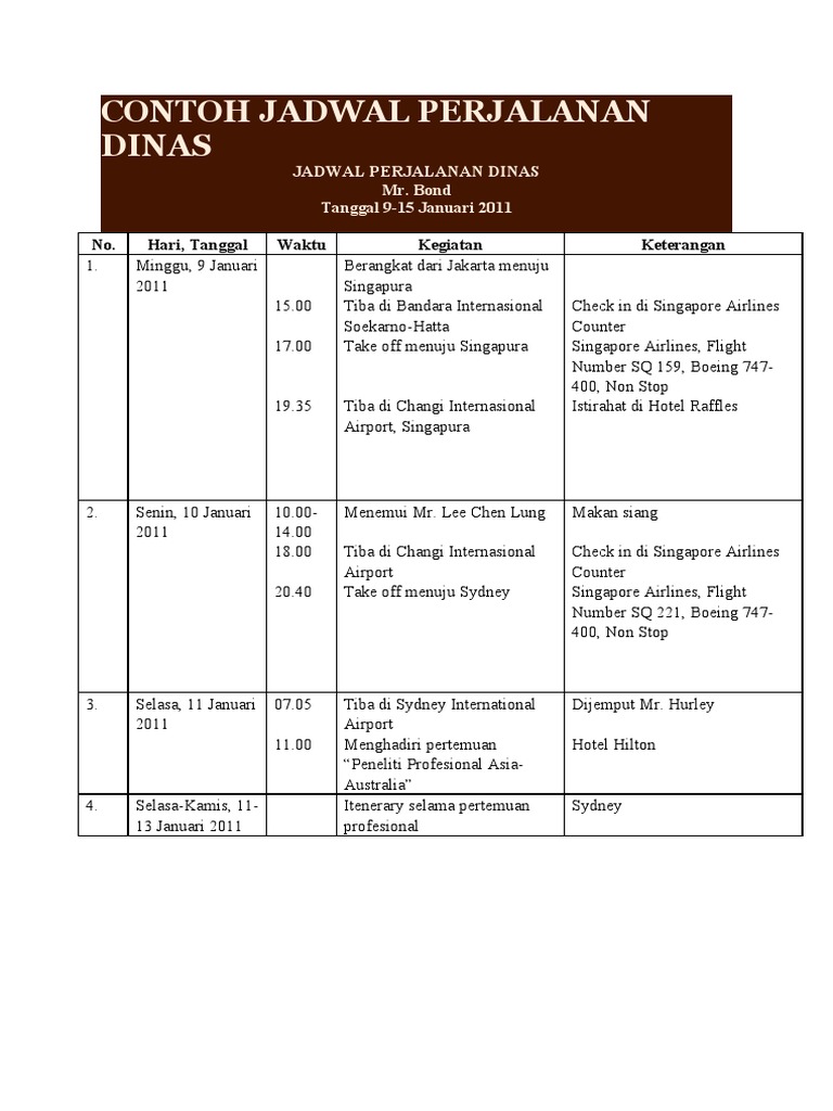 Contoh Jadwal Perjalanan Dinas | PDF