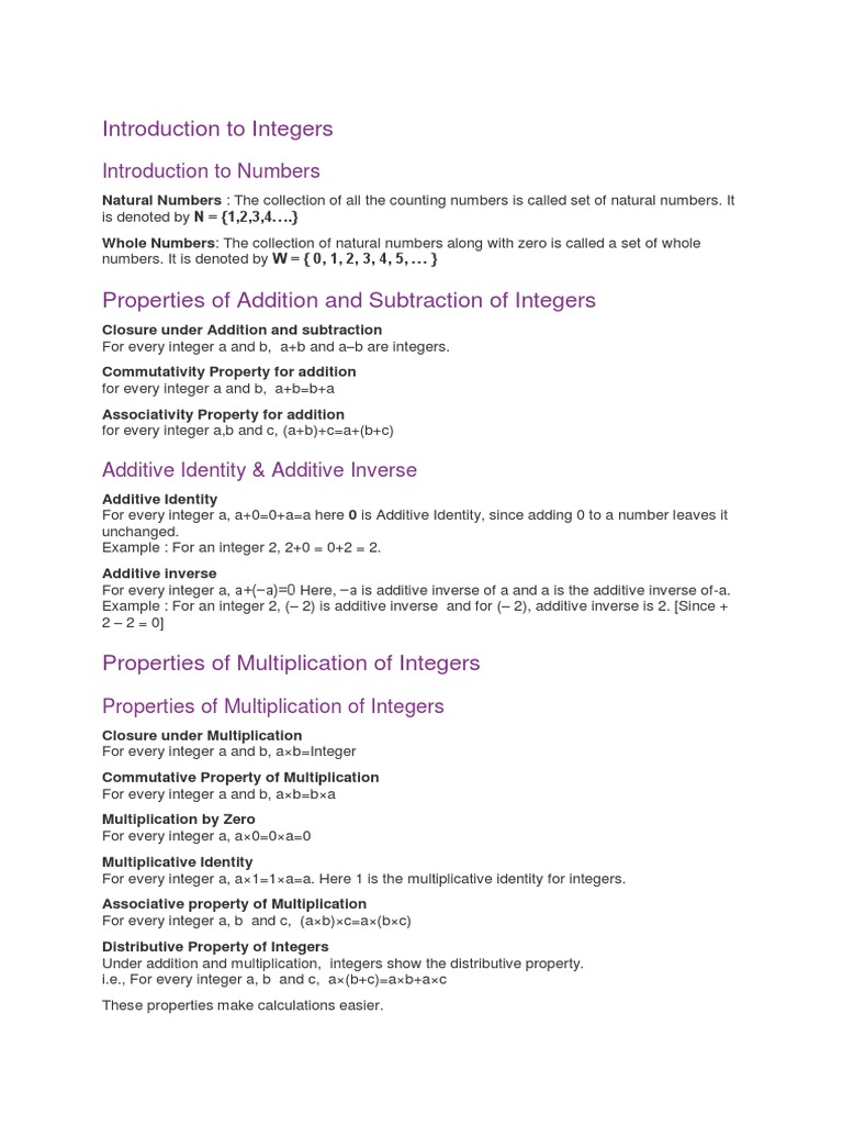 Introduction To Integers | PDF | Integer | Division (Mathematics)