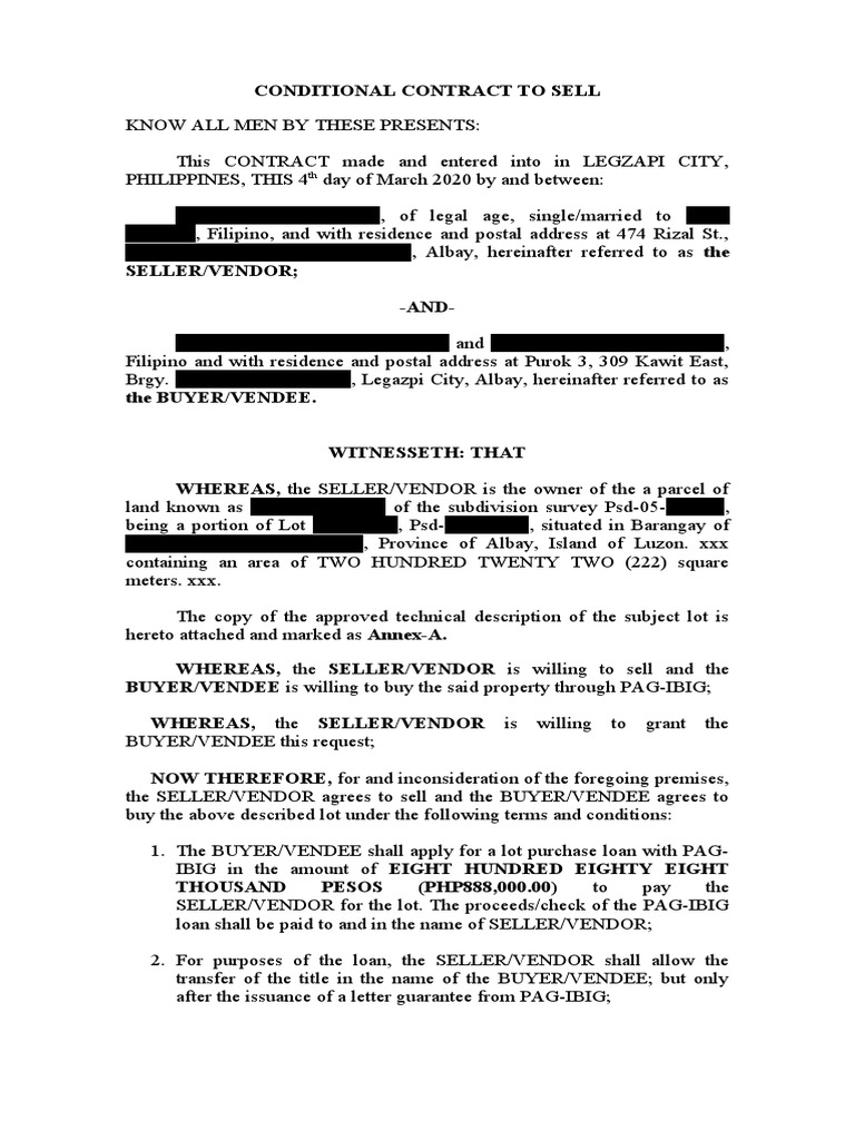 CONDITIONAL CONTRACT TO SELL (A) | PDF | Civil Law (Common Law) | Law ...