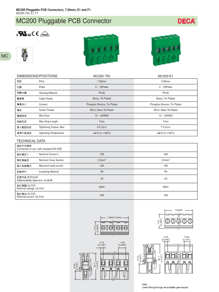 Data Sheet MC200-750E1.pdf - MC200-750E1 | PDF | Electrical Connector ...