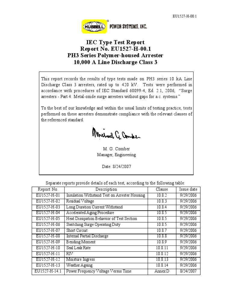 IEC Type Test Report Report No. EU1527-H-00.1 PH3 Series Polymer-Housed ...