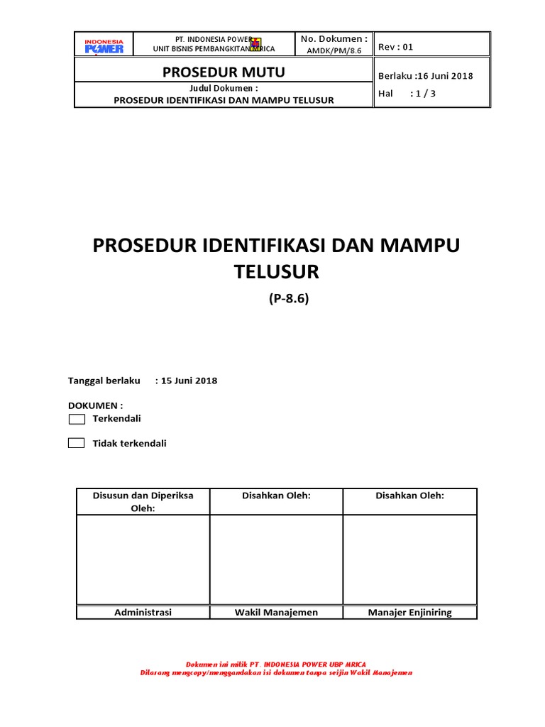 A. Prosedur Identifikasi Dan Mampu Telusur | PDF