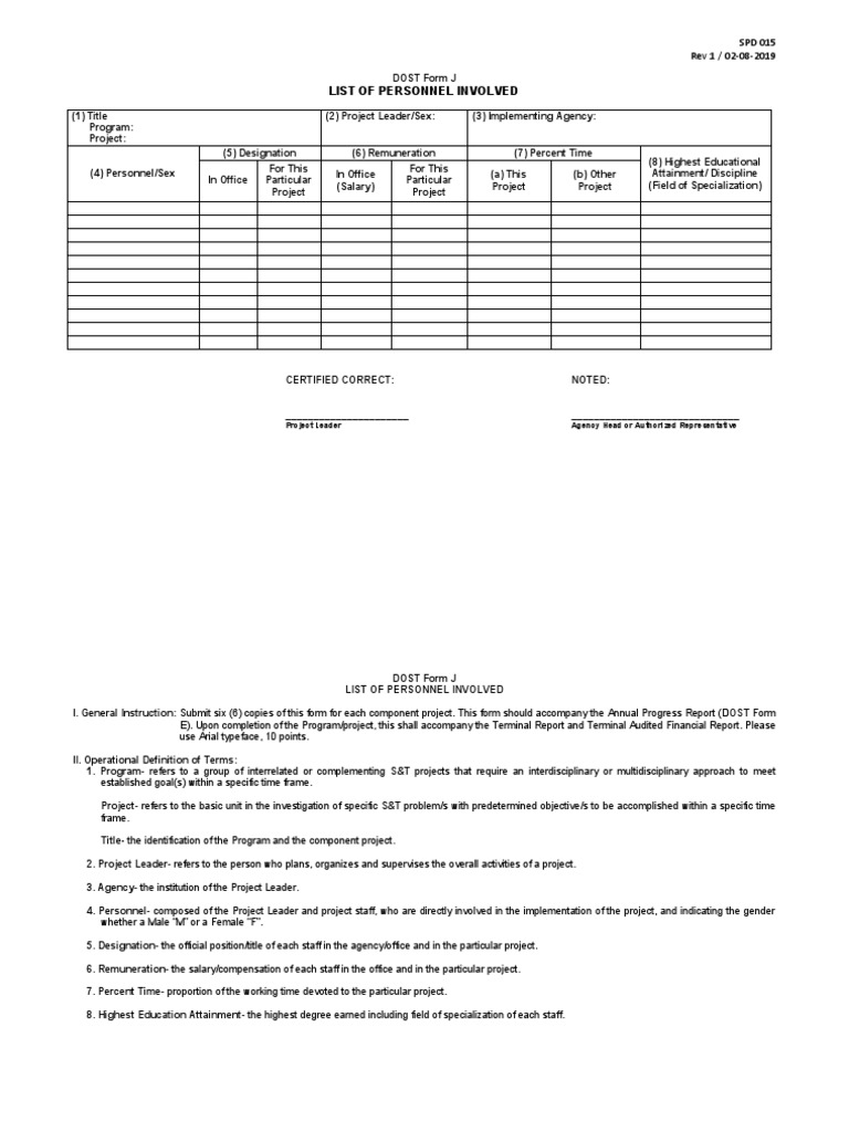 2019 Revised DOST-GIA Form J Personnel Involved | PDF | Project ...
