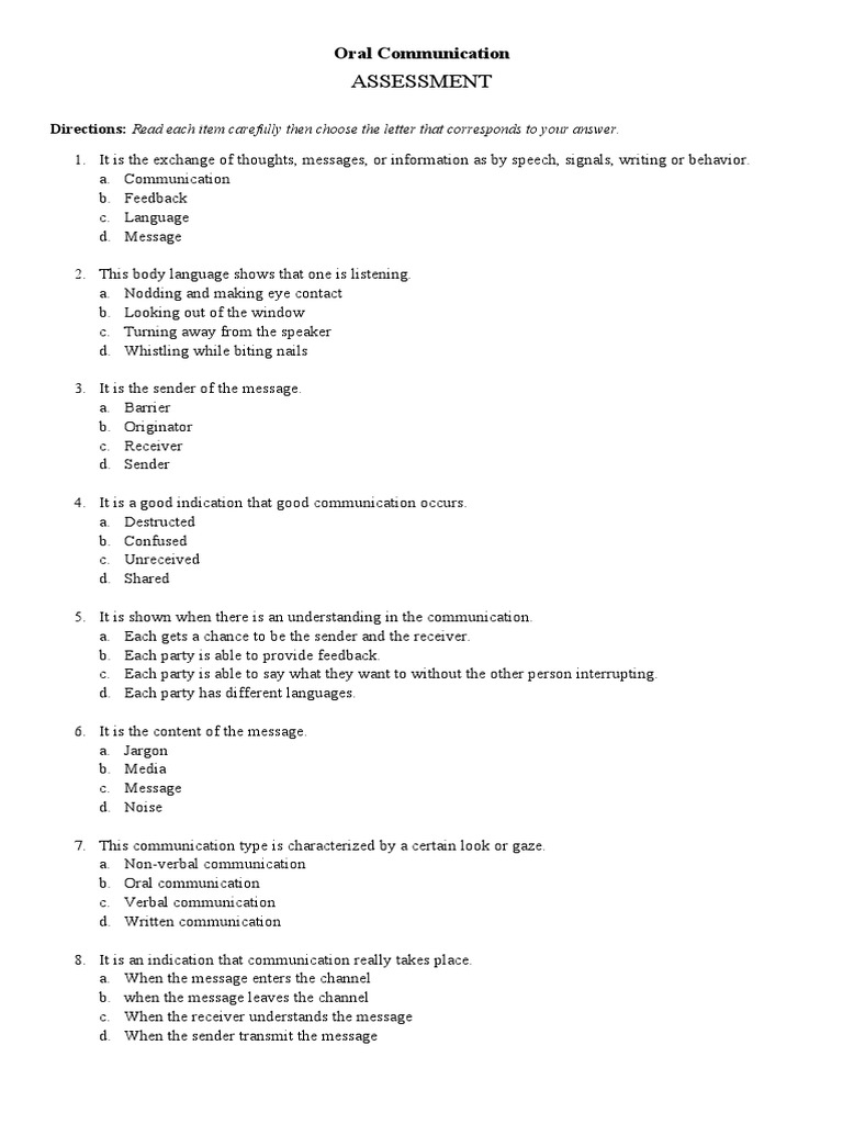 Assessment: Oral Communication | PDF