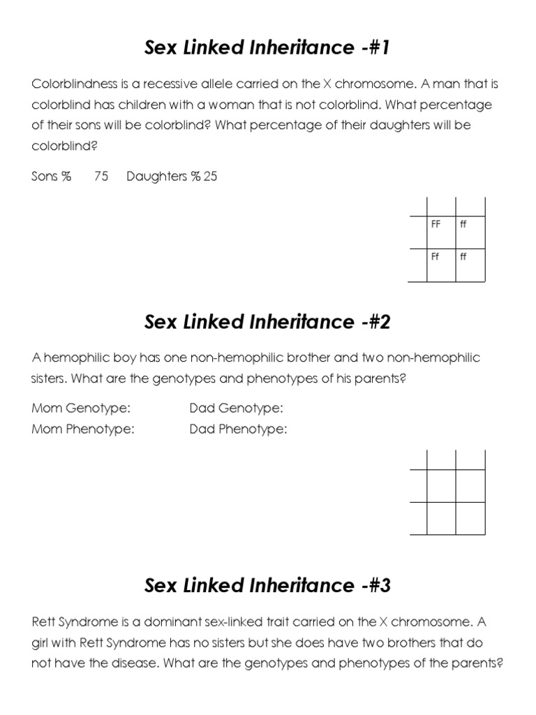 Copy of Sex Linked Practice Problems | PDF | Dominance (Genetics ...