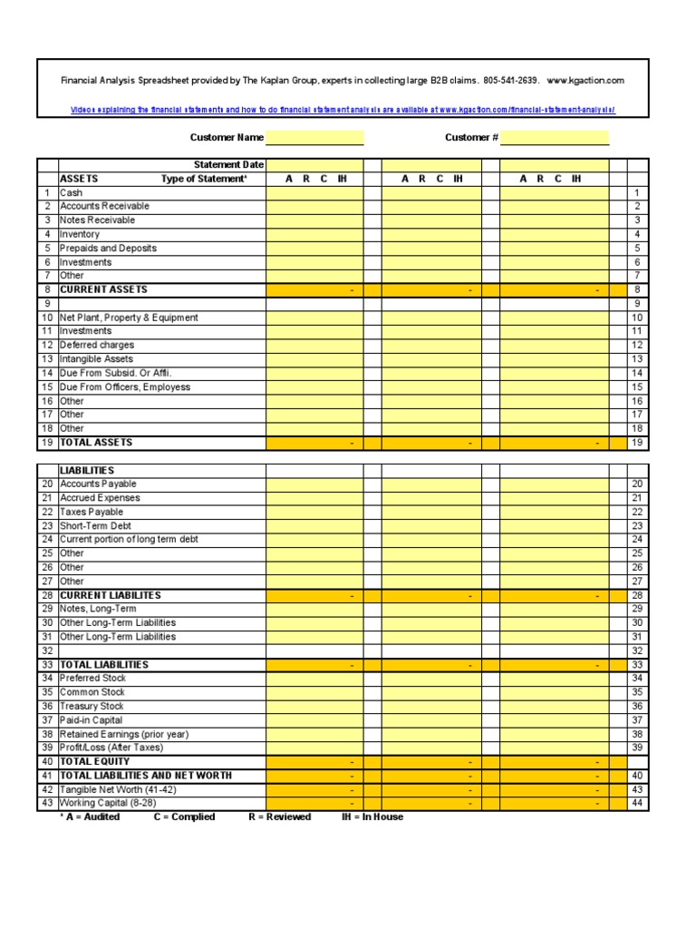 Financial Analysis Spreadsheet From The Kaplan Group | PDF | Equity ...