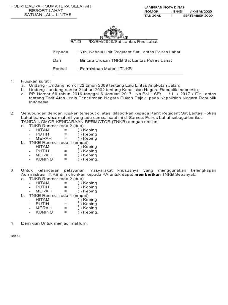 Nota Dinas Bon Material | PDF