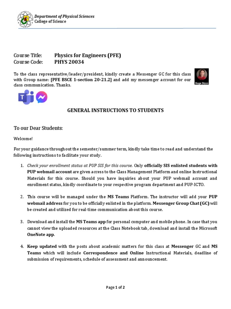 Physics For Engineers (PFE) PHYS 20034: Course Title: Course Code | PDF ...