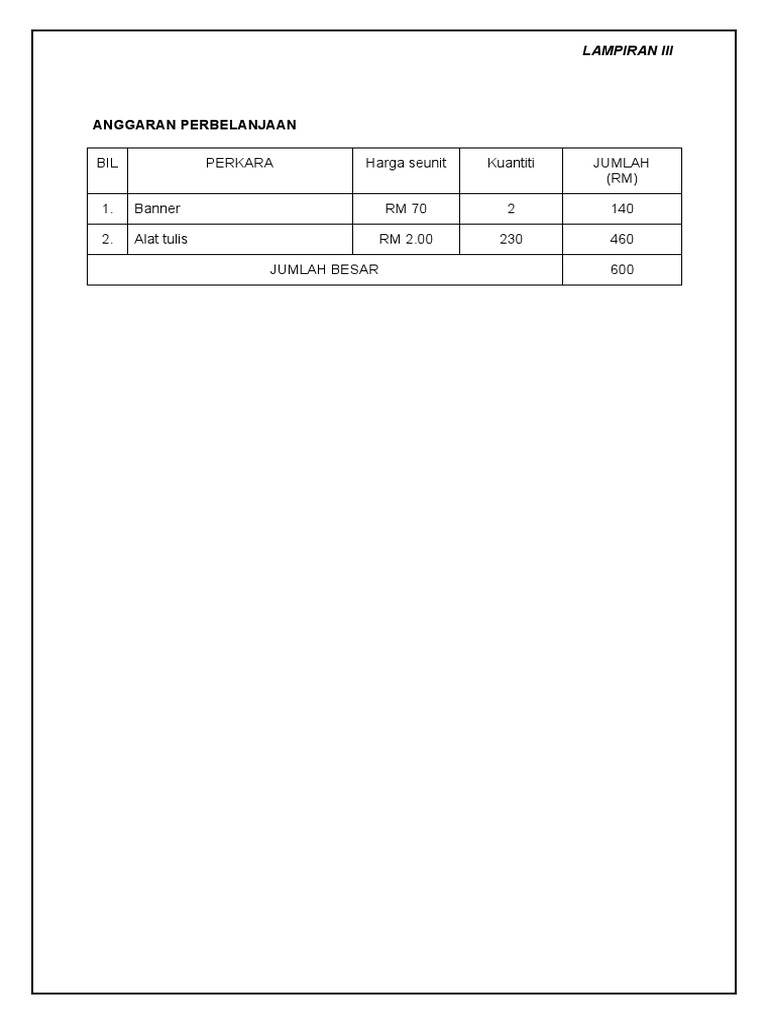 Anggaran Perbelanjaan Orientasi Tahun 1 | PDF