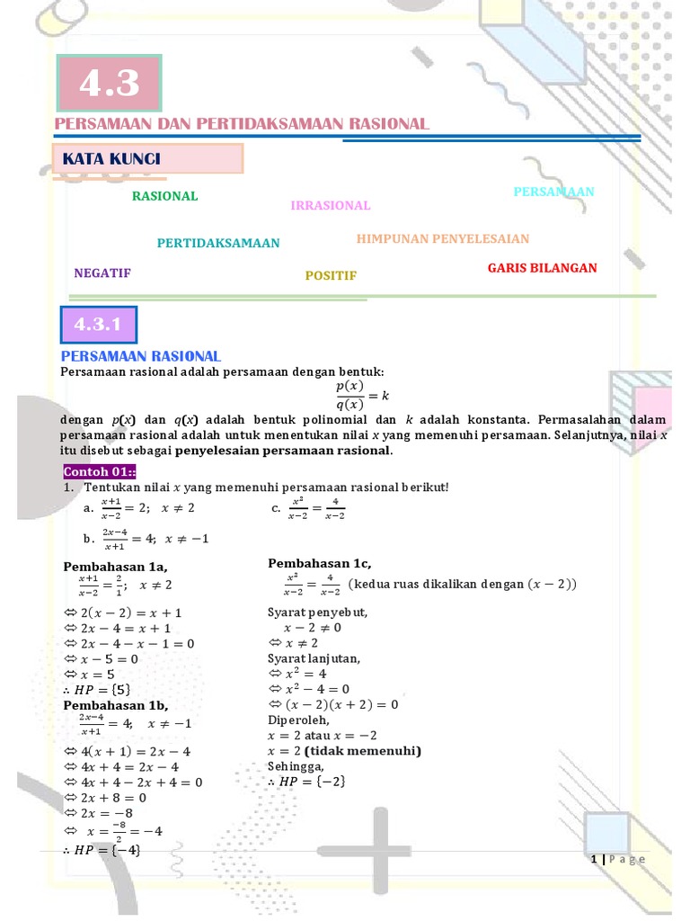 LESSON03 Persamaan Dan Pertidaksamaan Rasional | PDF