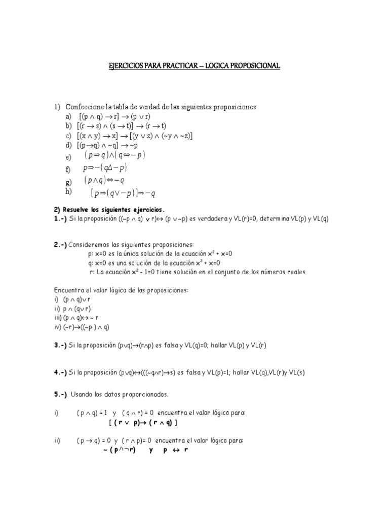 EJERCICIOS PARA PRACTICAR de La Logica Proposicional | PDF | Proposición | Semántica
