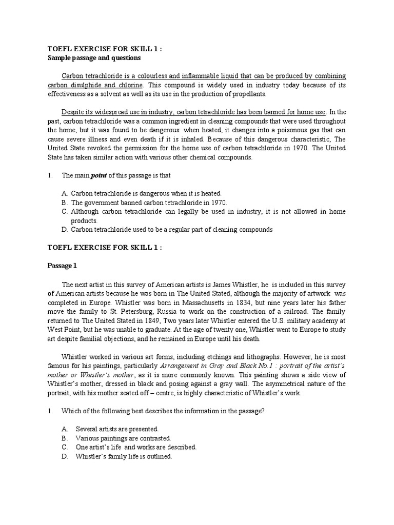 Toefl Exercise For Skill 1: Sample Passage and Questions | PDF | Atrium ...