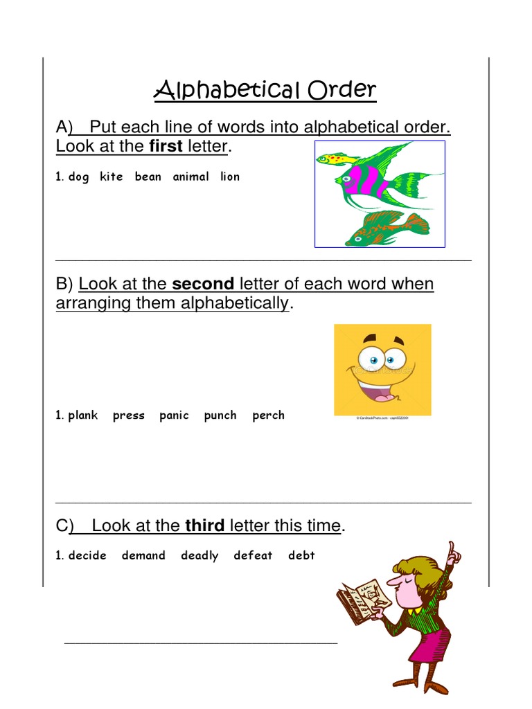 Alphabetical Order: A) Put Each Line of Words Into Alphabetical Order ...